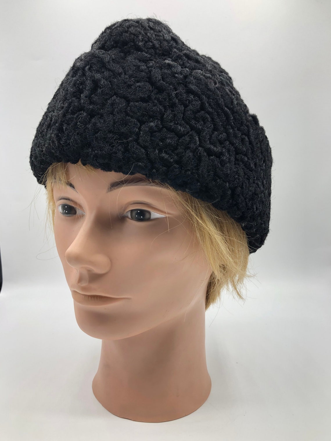 Black Curly Lamb Fur Hat Vintage Mid Century Made in USA Lamb | Etsy