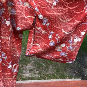 Vintage Red Japanese Kimono Robe Wide Sleeves Asian Floral Design ...