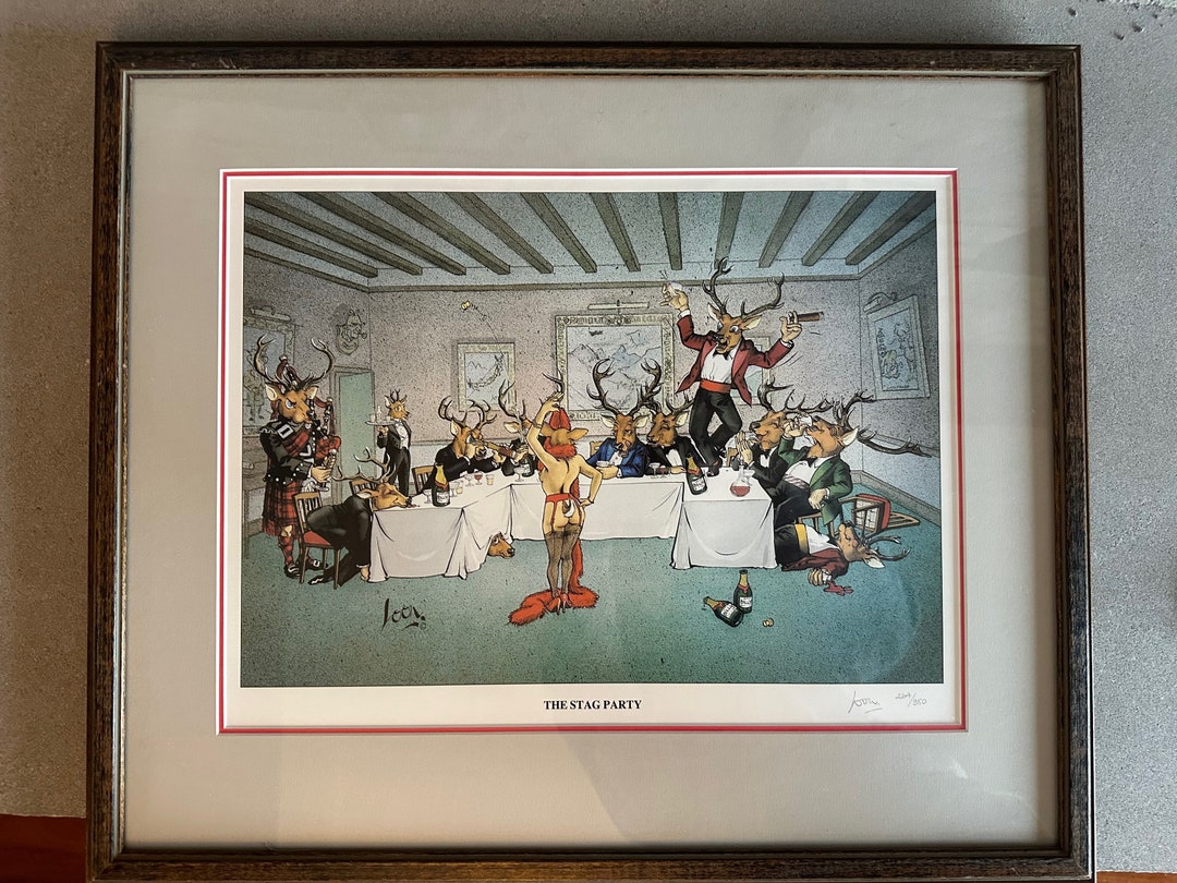 The Stag Party Framed Wall Decor Cartoon of Deer by Loon Risque ...