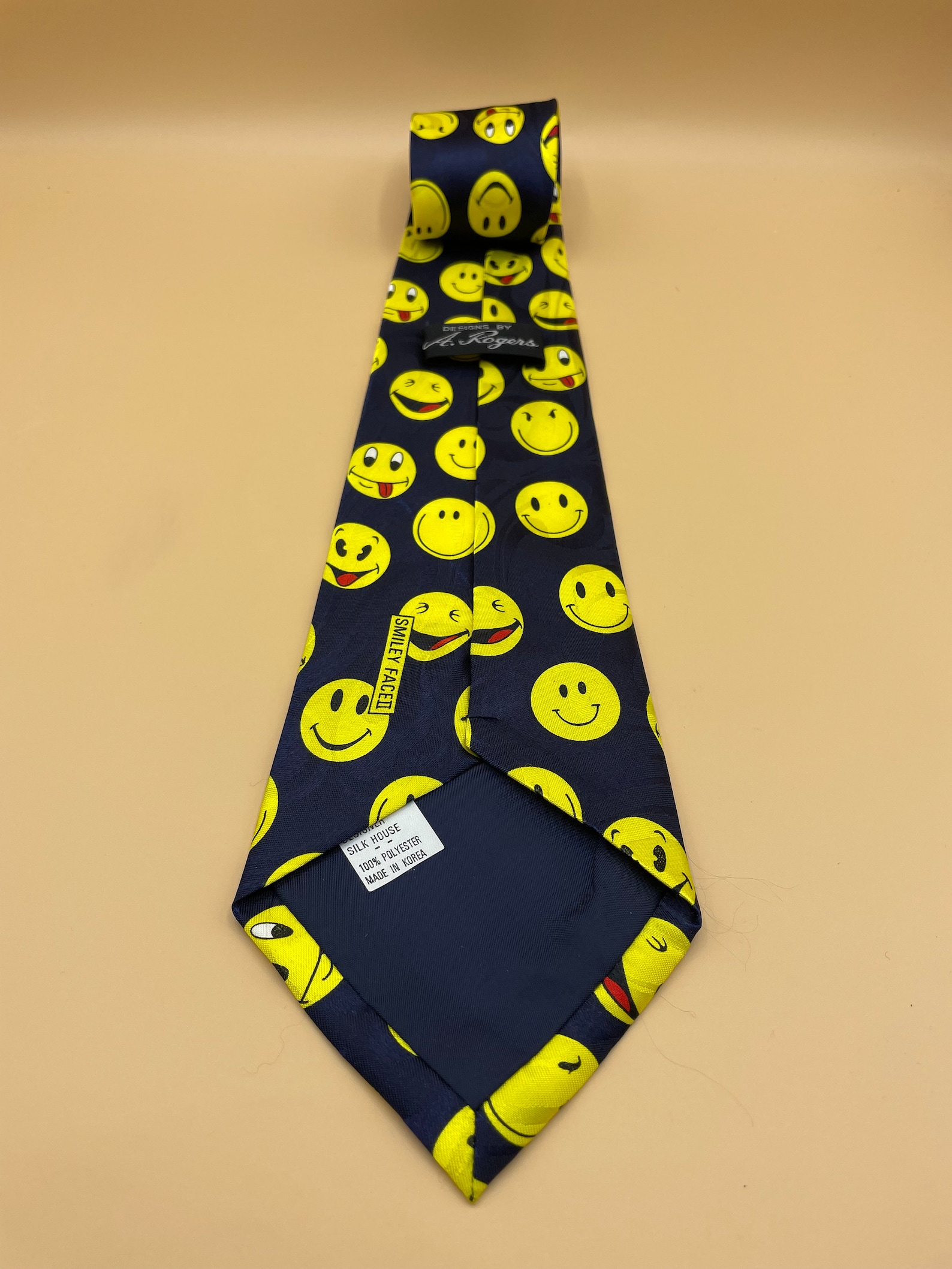 Smily Face Emoji Vintage Black Tie Yellow Smiley Face A. Rogers Necktie ...