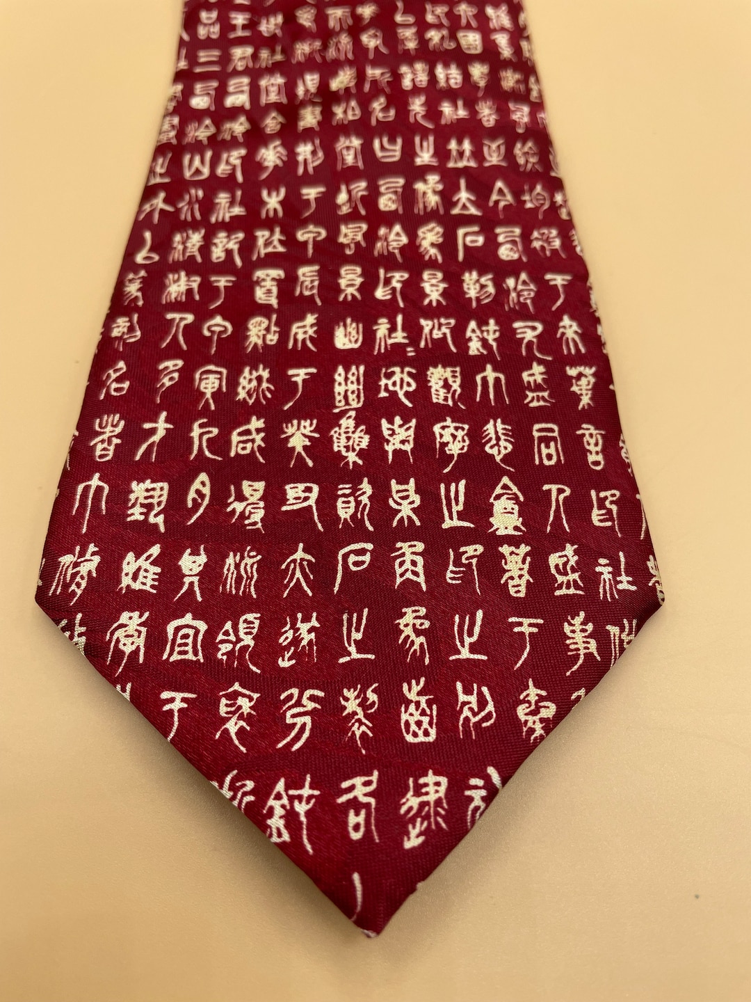Red Silk Mandarin Characters Tie Handmade Vintage Chinese Letters ...