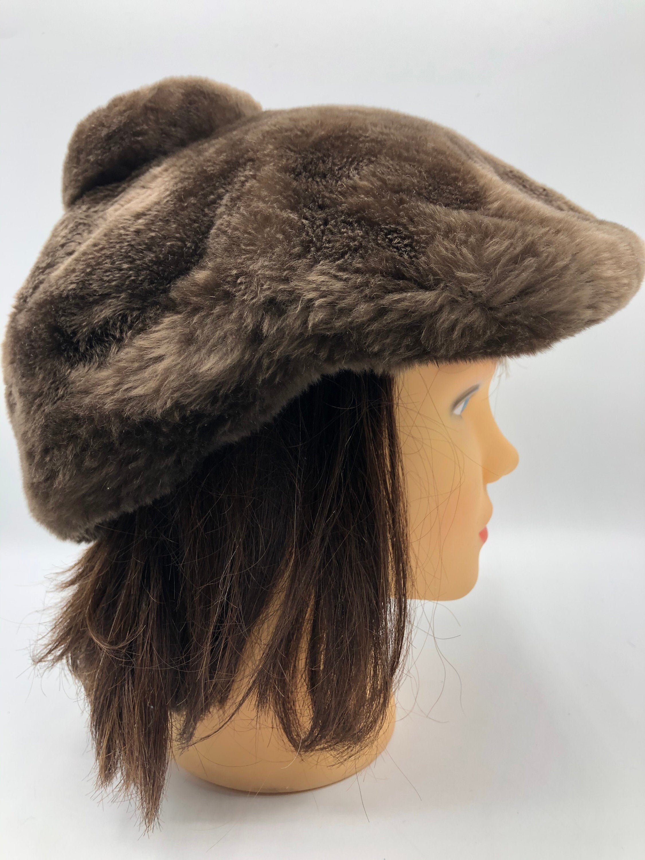 Vintage French Newsboy Cap Beret Brown Faux Fur Tam Daytons - Etsy