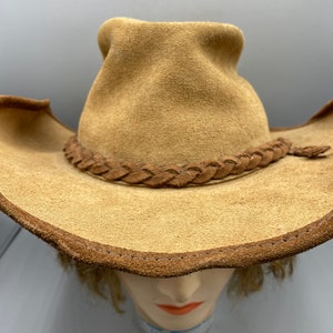 Vintage Leather Cowboy Hat Savoy Hats Brown Suede Posable Adjustable ...