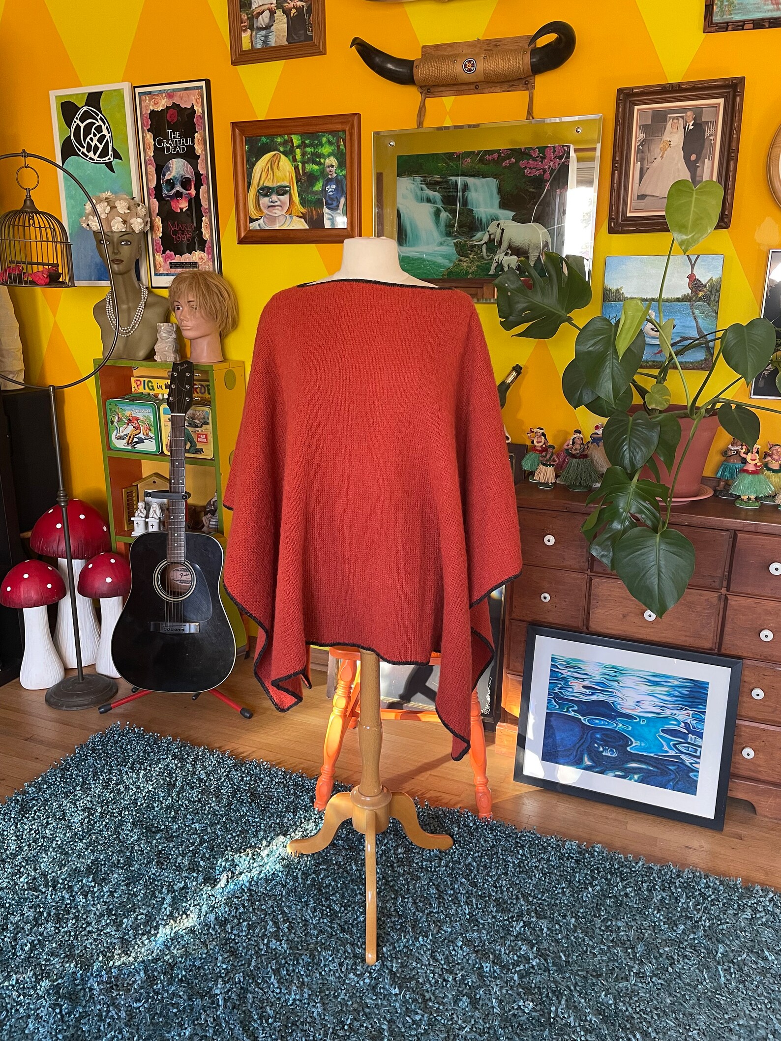 Large 100% Iceland Pure Wool Poncho Cape Vintage Rust Red - Etsy