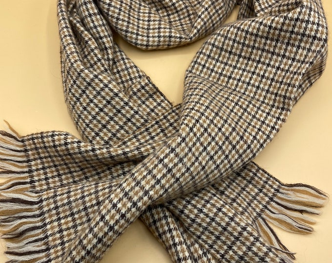 100% Merino Brown Plaid Wool Scarf Made in Canada Beige Tan Brown Warm ...