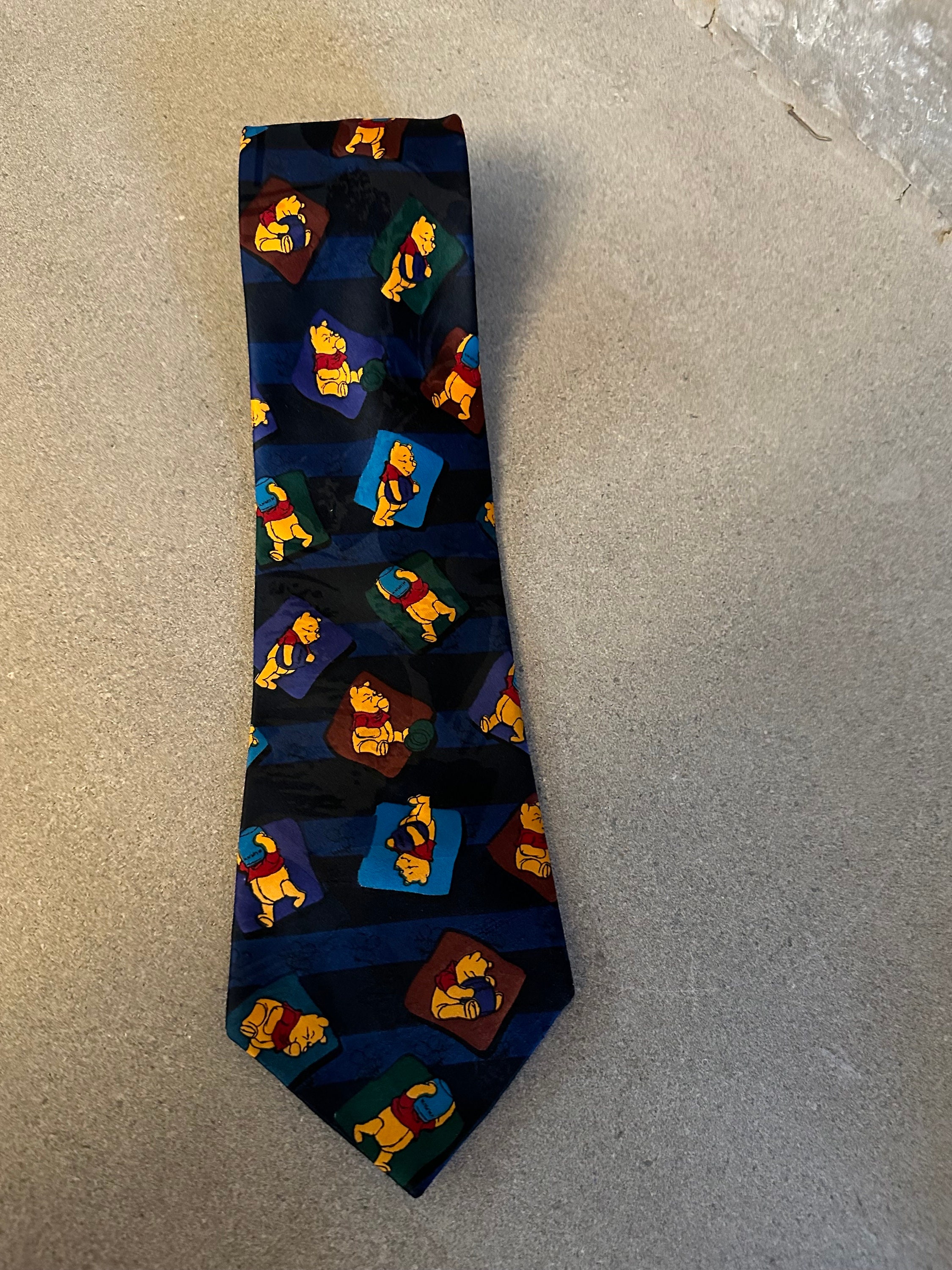 Winnie the Pooh Disney Tie Vintage Neck Tie Mens Black Blue Orange ...