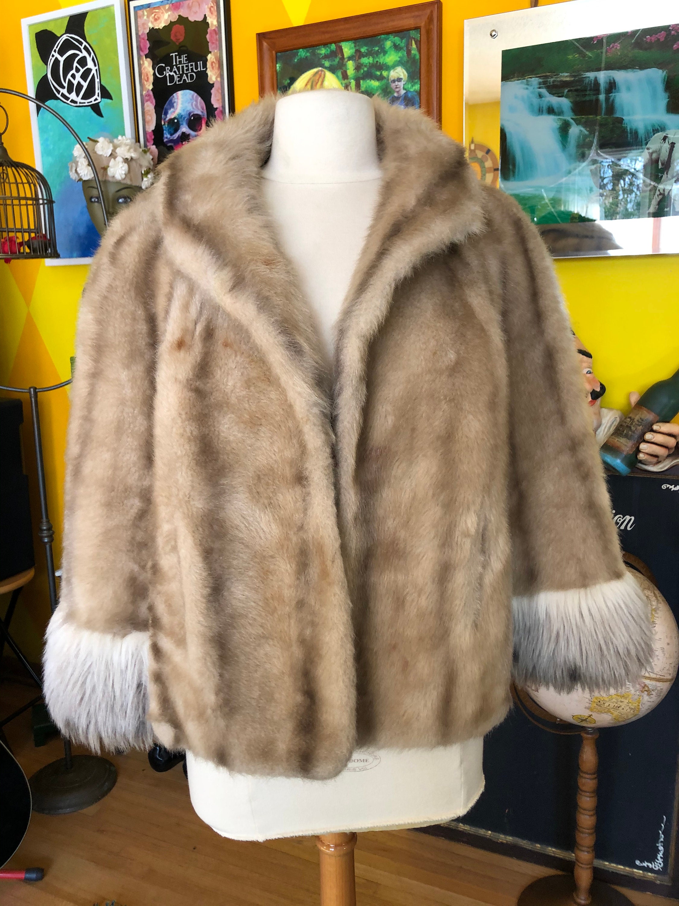 Stylish Faux Fur Cape Vintage Beige White Fake Fur Capelet - Etsy