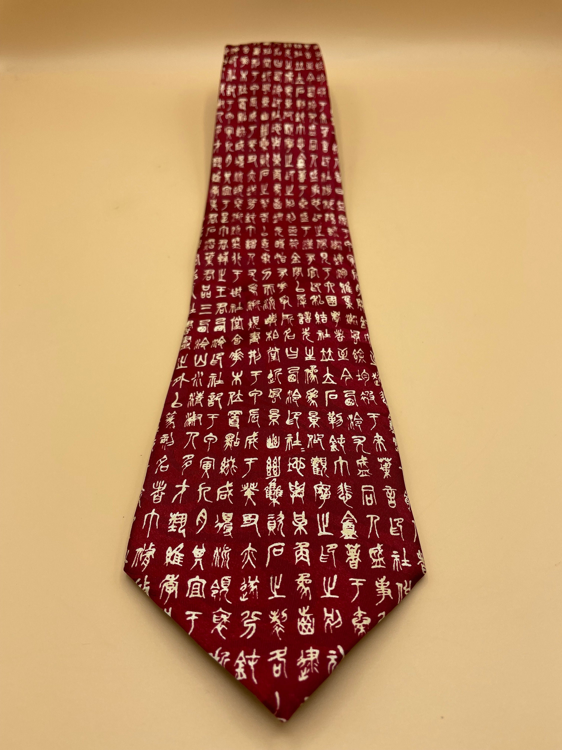 Red Silk Mandarin Characters Tie Handmade Vintage Chinese Letters ...