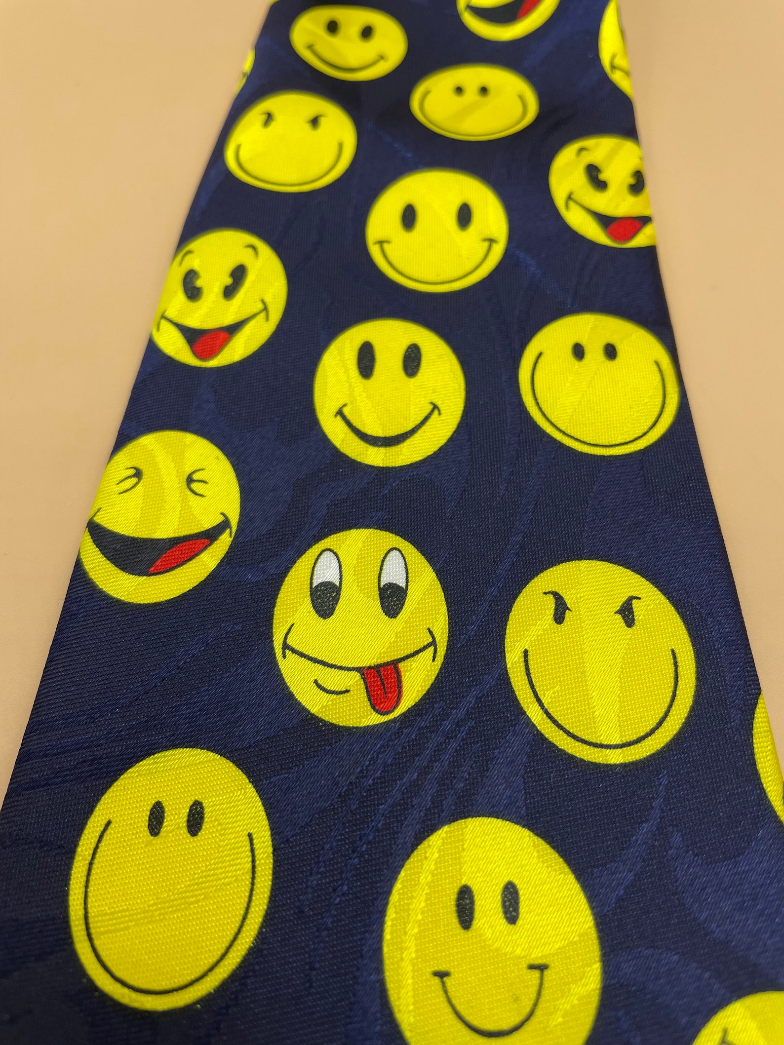 Smily Face Emoji Vintage Black Tie Yellow Smiley Face A. Rogers Necktie ...
