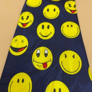 Smily Face Emoji Vintage Black Tie Yellow Smiley Face A. Rogers Necktie ...