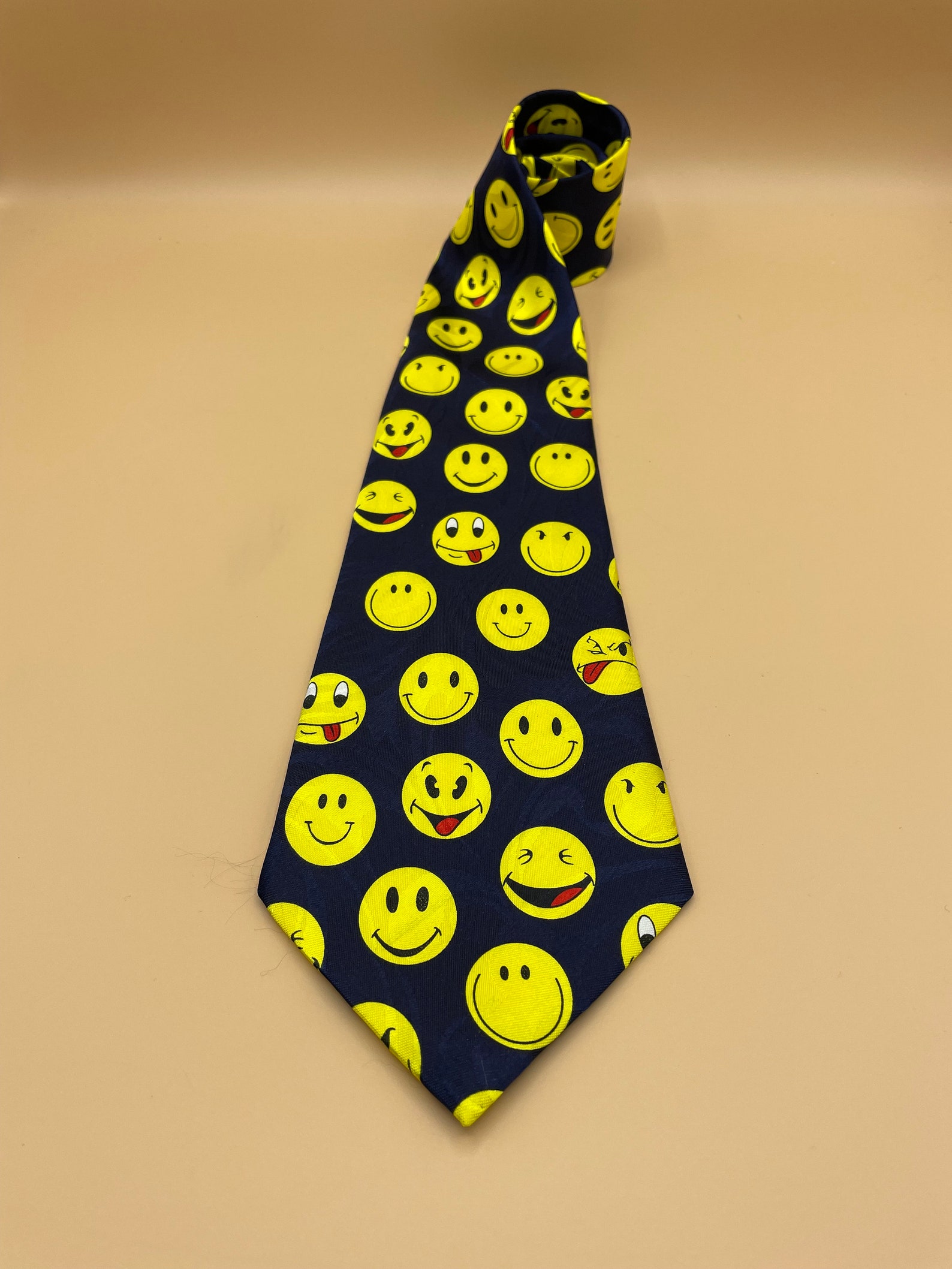 Smily Face Emoji Vintage Black Tie Yellow Smiley Face A. Rogers Necktie ...