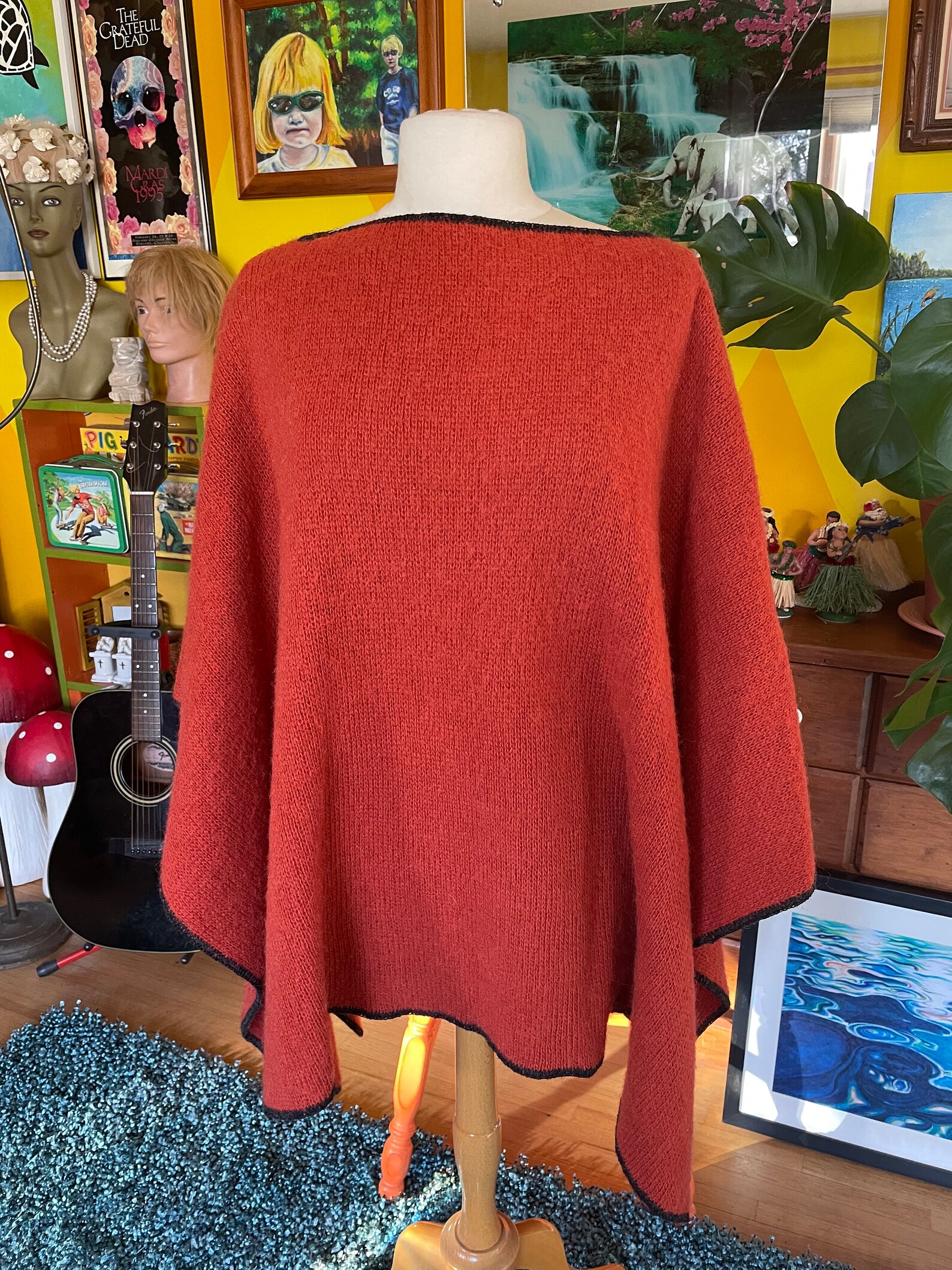Large 100% Iceland Pure Wool Poncho Cape Vintage Rust Red - Etsy