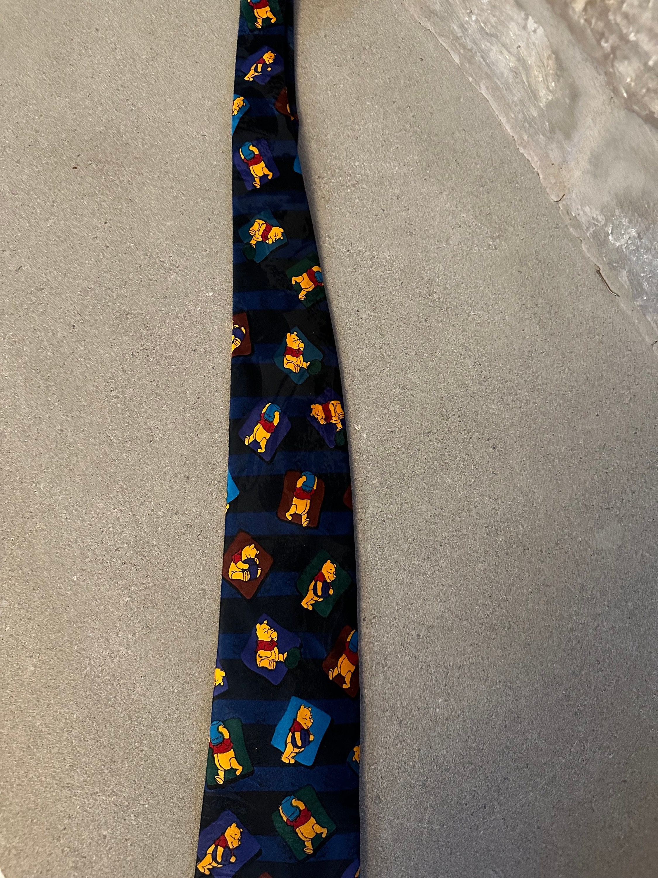 Winnie the Pooh Disney Tie Vintage Neck Tie Mens Black Blue Orange ...