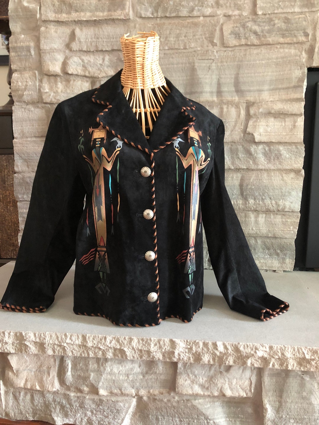 Vintage Char 1980s Santa Fe Black Hand Painted Suede Jacket Corn Maiden ...