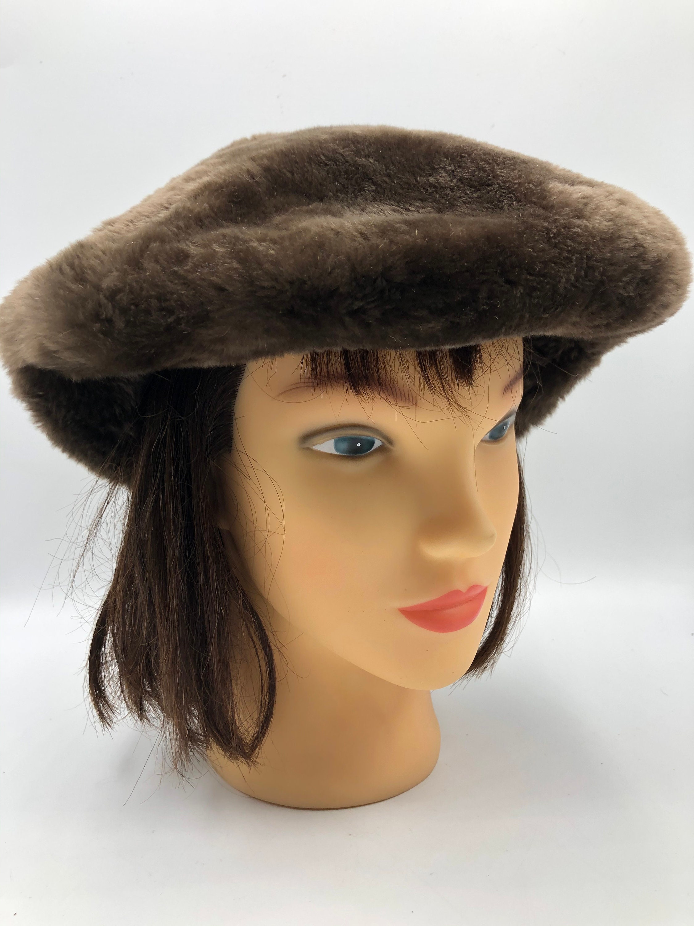 Vintage French Newsboy Cap Beret Brown Faux Fur Tam Daytons - Etsy