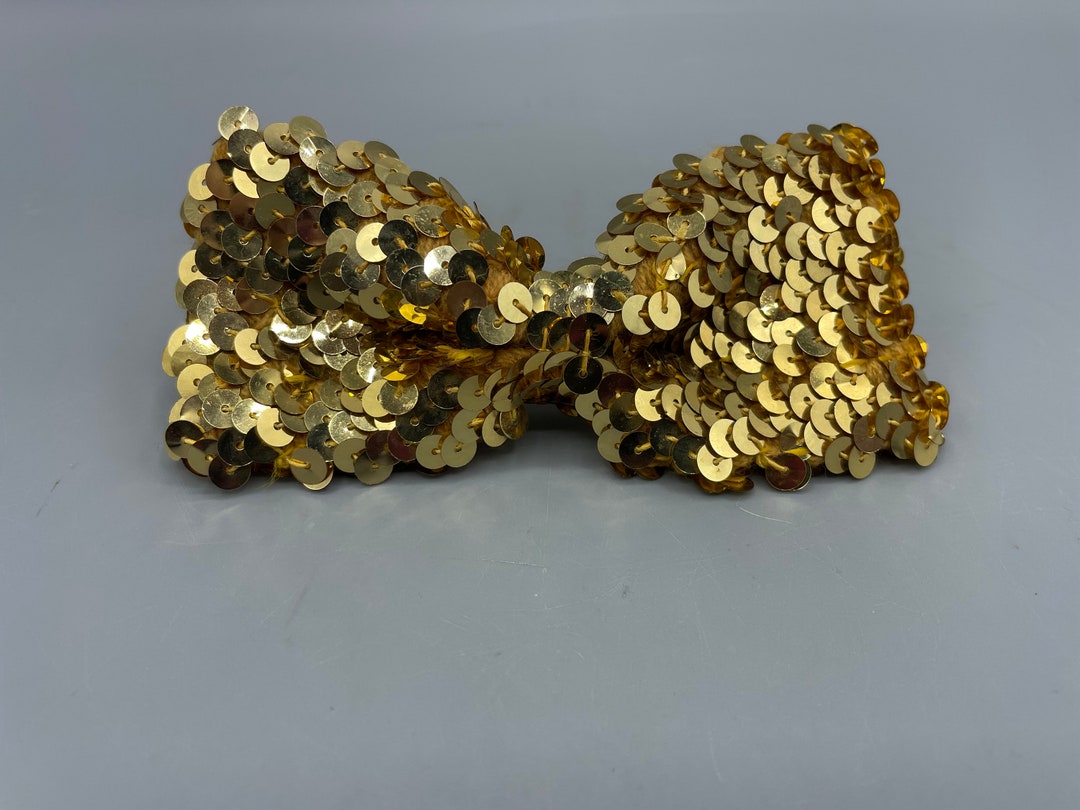 Metallic Gold Sequin Bow Tie Large Hair Clip Fancy Gala Party Bowtie Barrette - Etsy