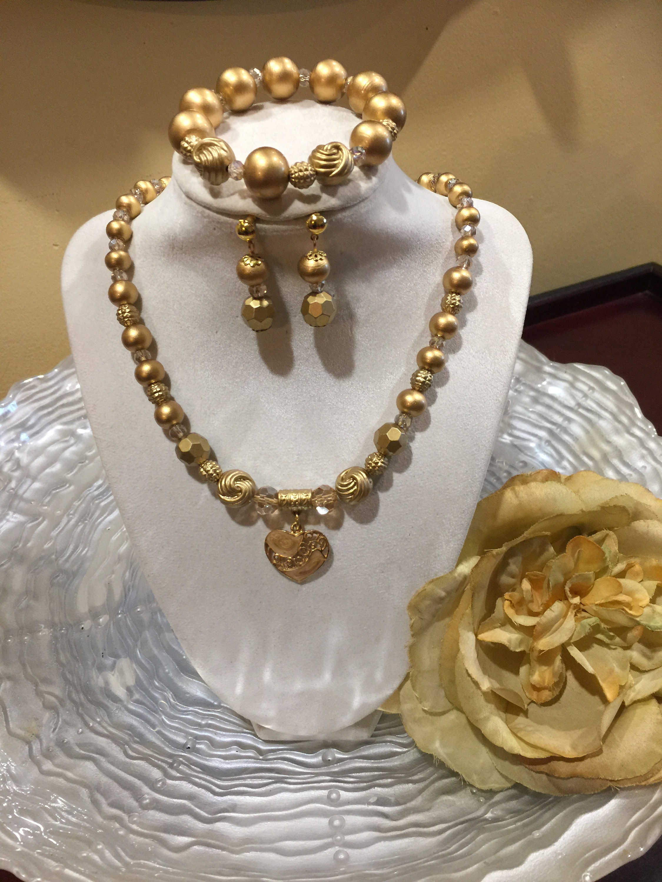 Acrylic & Christal Gold Set, Gift for Her, Birthday Gift Necklace ...