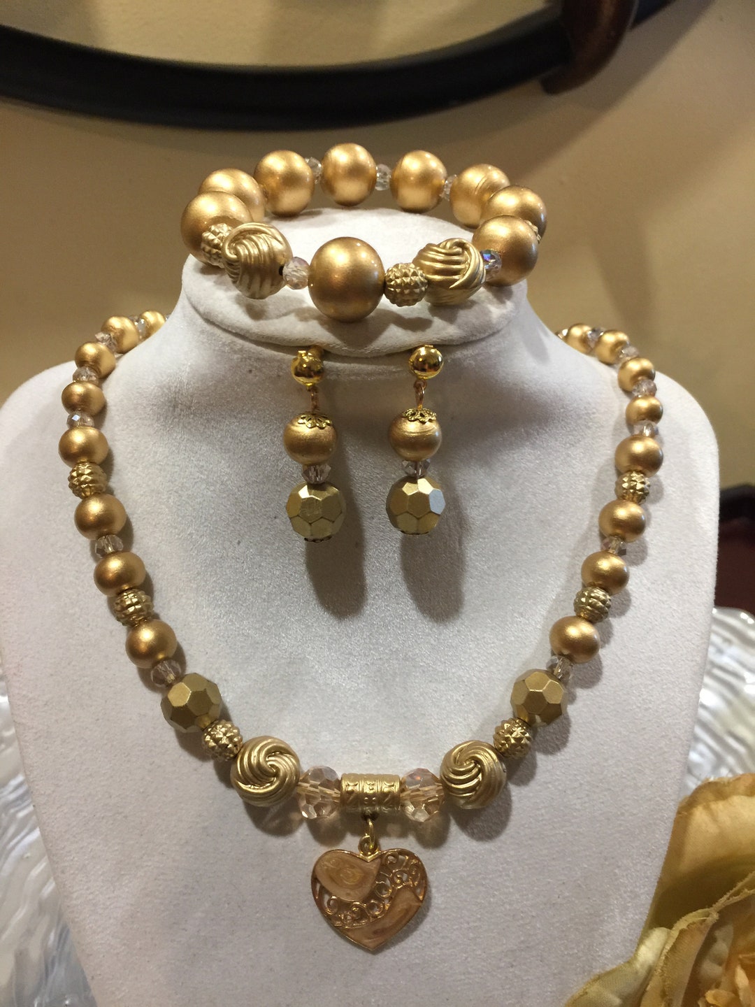 Acrylic & Christal Gold Set, Gift for Her, Birthday Gift Necklace ...
