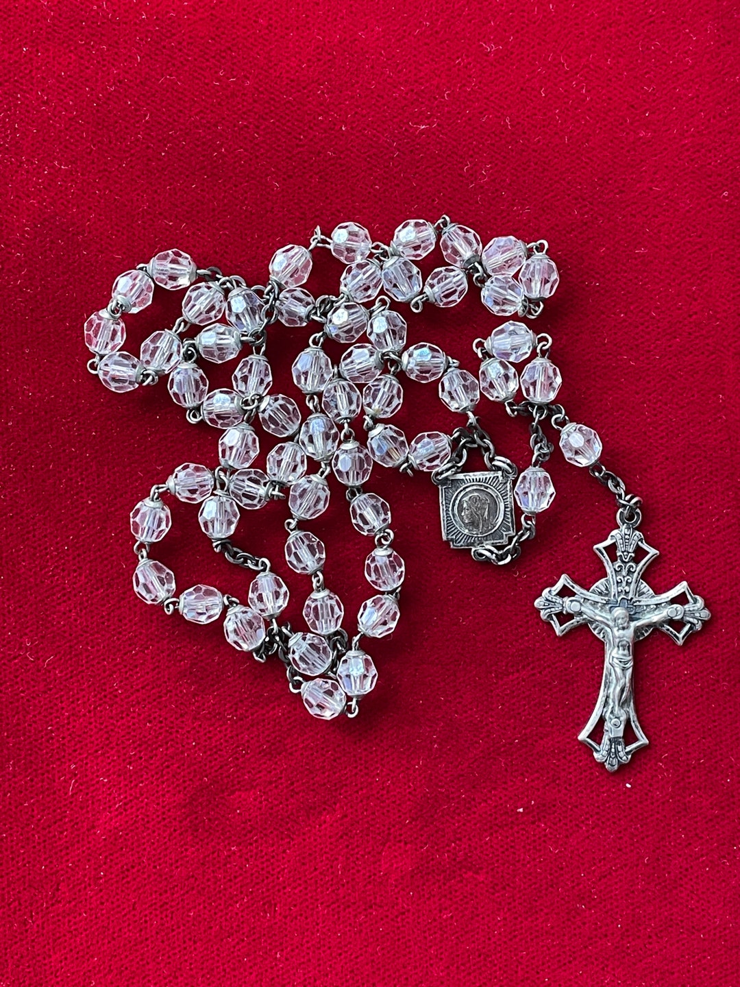 ANTIQUE CRYSTALS NECKLACE Jesus Crucifix Pendant Vintage Faith Necklace ...