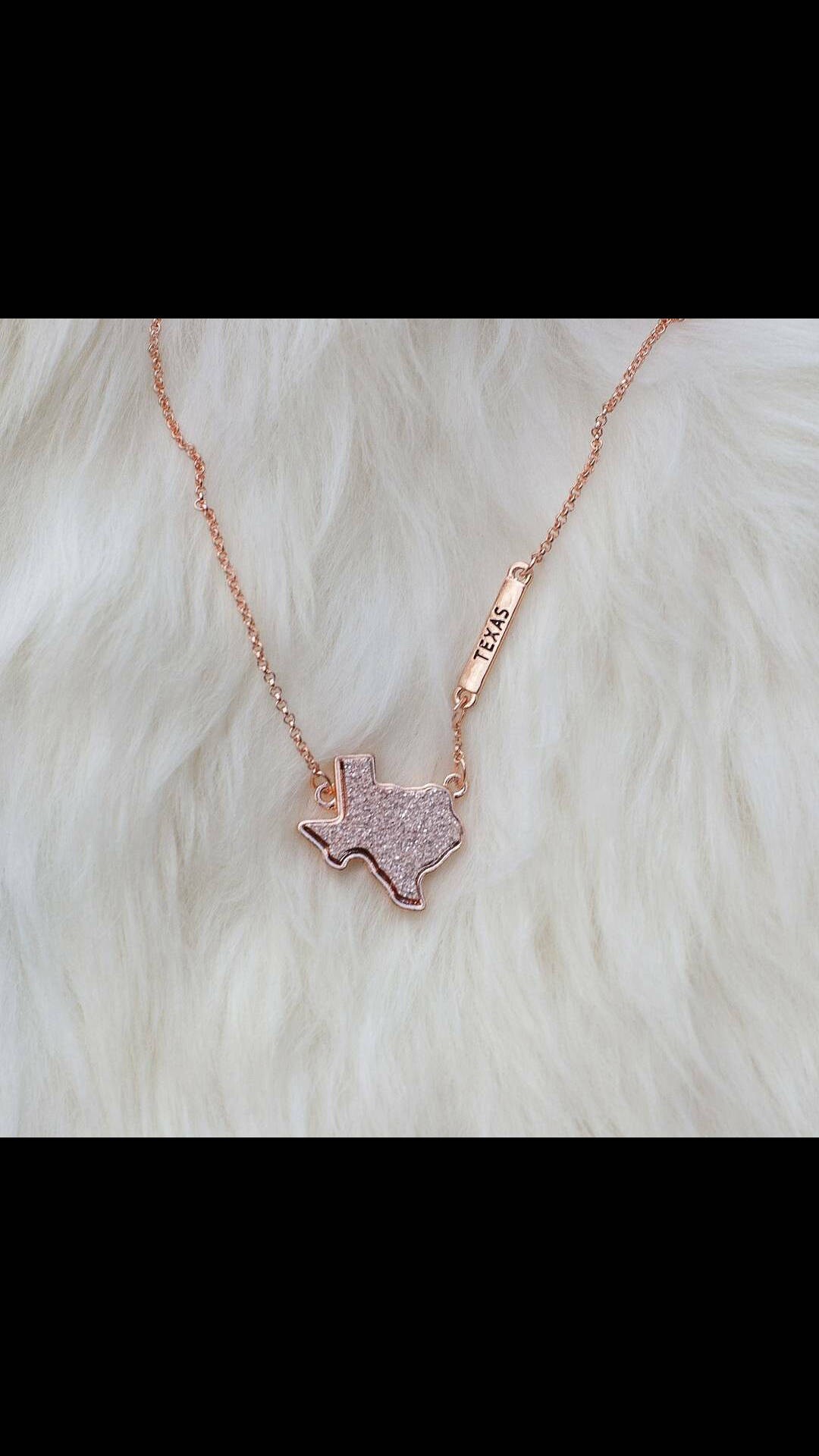 Rose Gold Texas Druzy Necklace, Texas State Necklace, Tx State Necklace ...