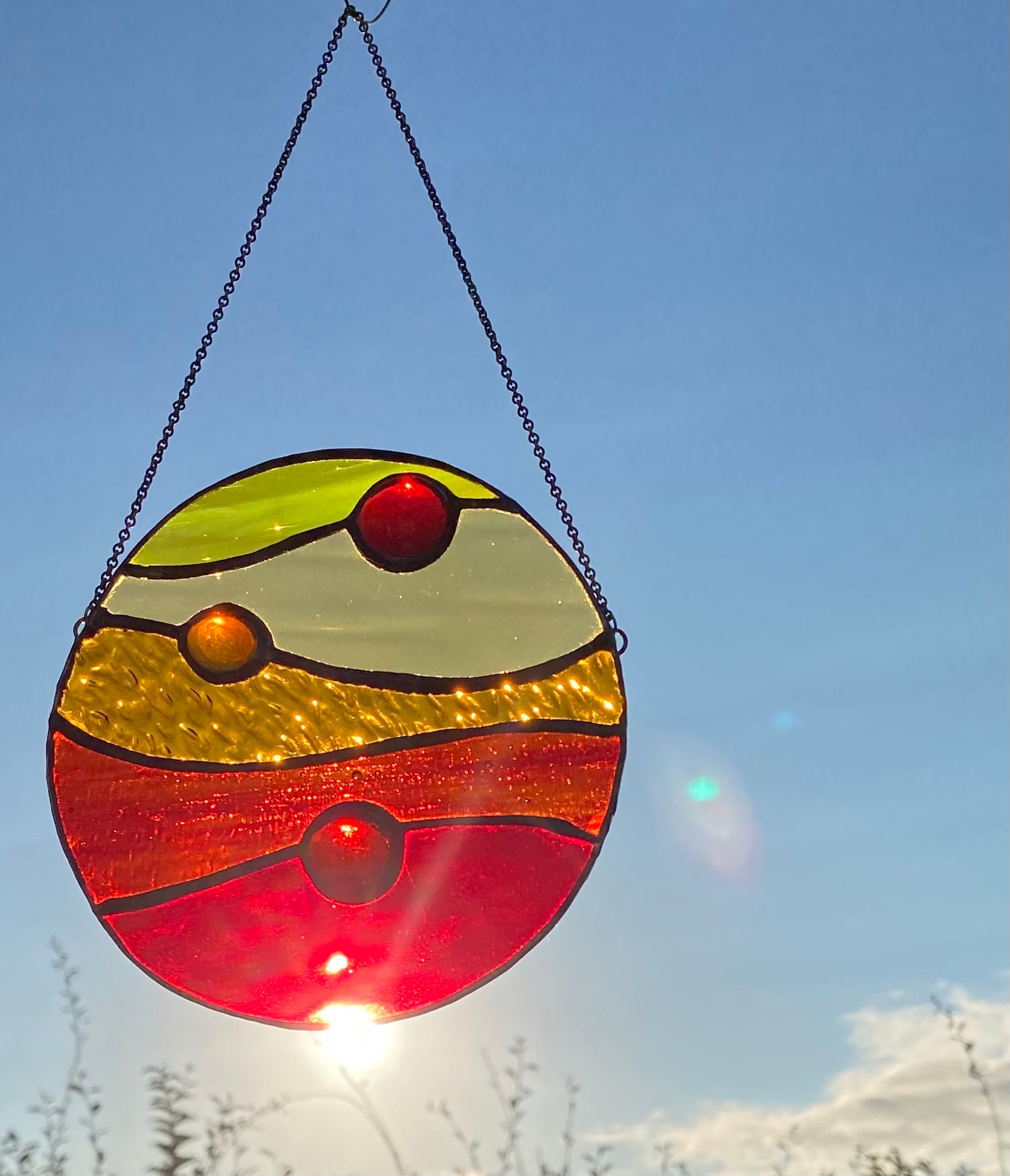 Atrapa el sol de color rojo anaranjado Vidrio manchado | Etsy