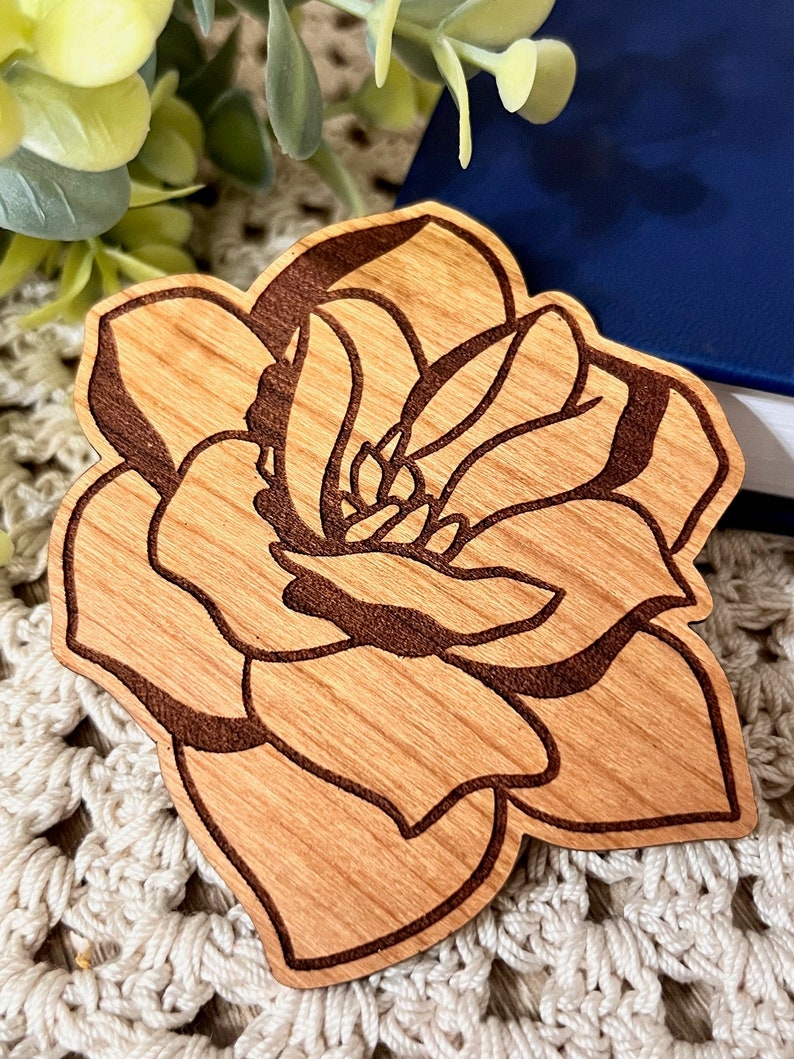Gardenia Flower Wood Sticker| Water-resistant| Laptop, Phone ...