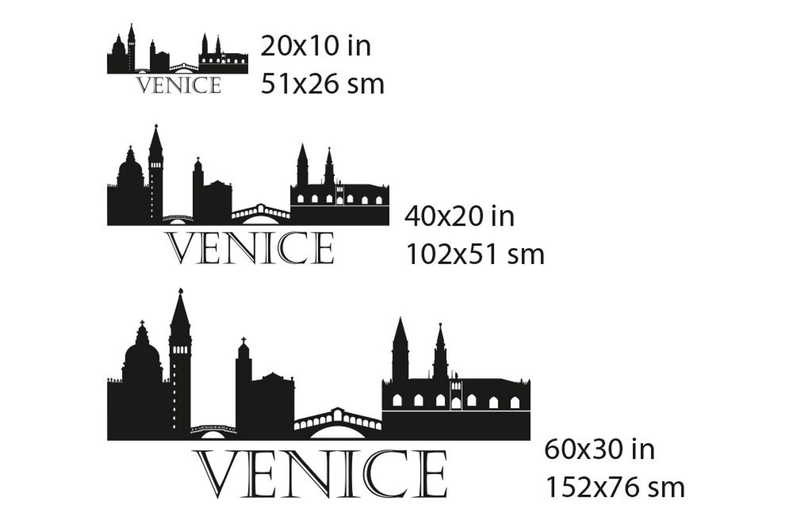 Venice Wall Decal, Venezia Italy Panorama Skyline Wall Sticker ...