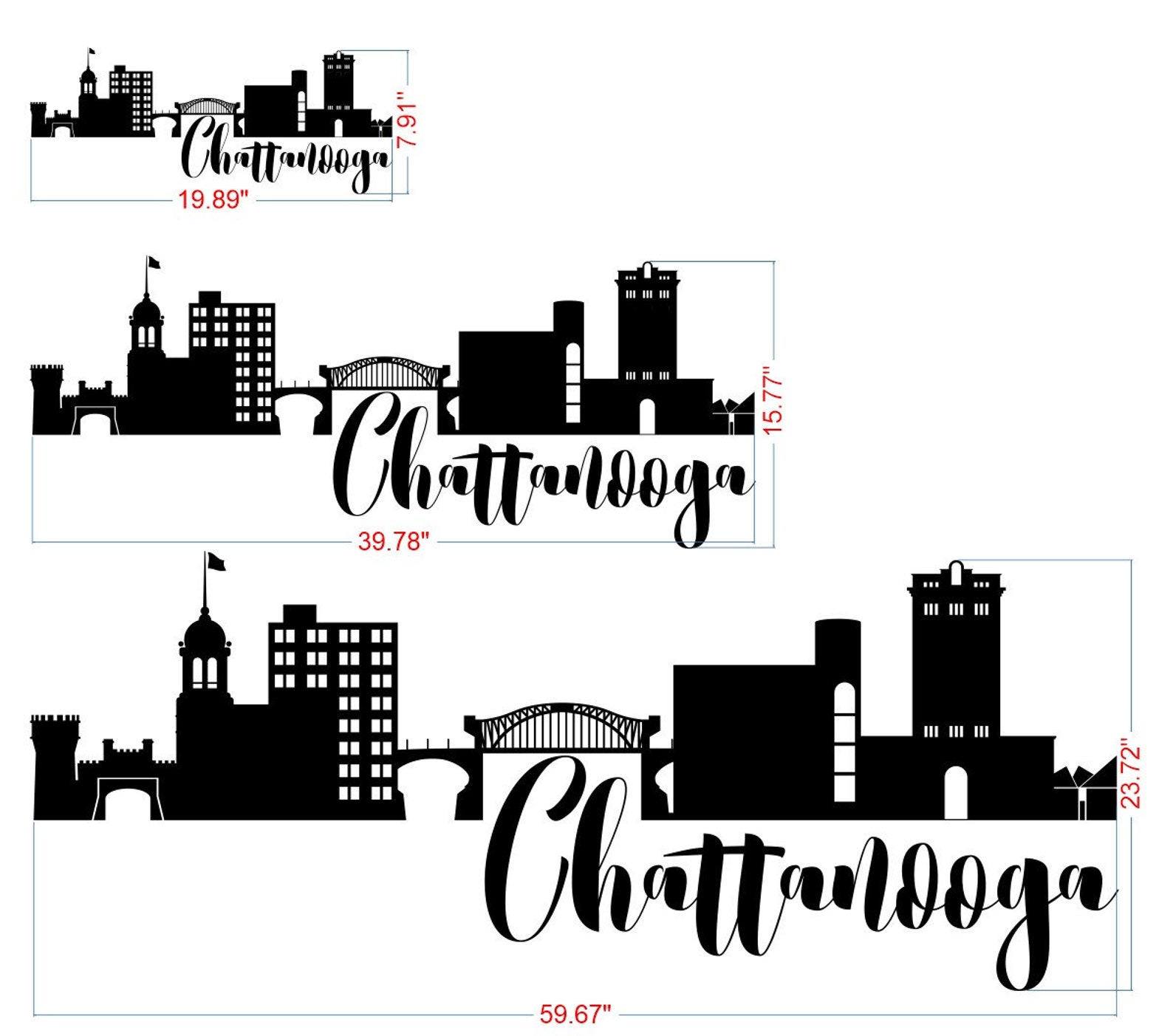 Chattanooga Wall Decal, Skyline Vinyl Wall Decal. Chattanooga Tennessee ...