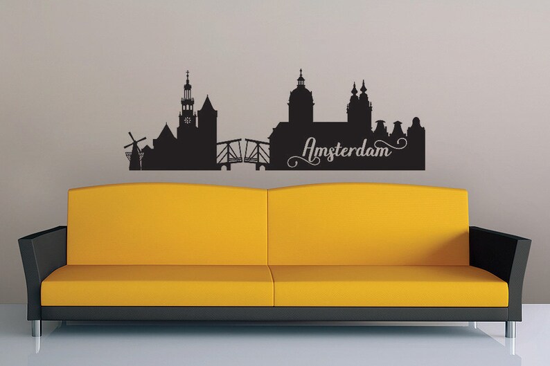 Amsterdam Wall Decal, Skyline Vinyl Wall Decal. Amsterdam Home Decor, Netherlands Bedroom Decor ...