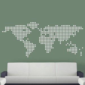 Modern World Map Decal Dots Raster, Map Art Office Wall Decal World Map ...