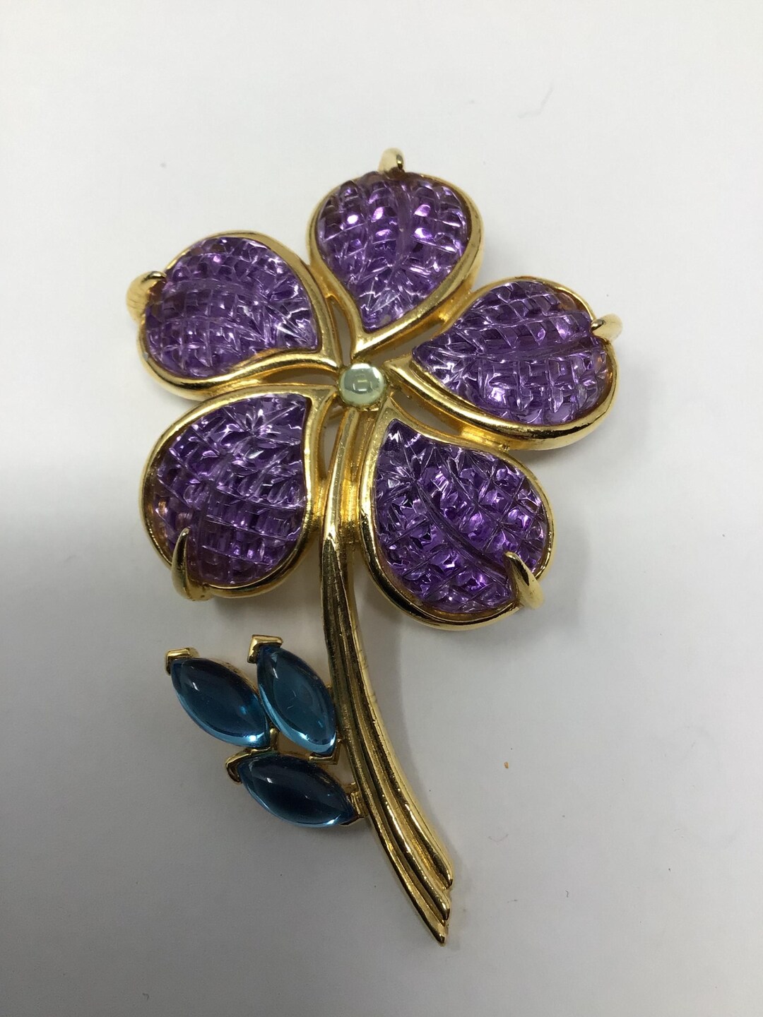 1990 Trifari TM Signed Purple Rhinestone Floral Brooch - Etsy