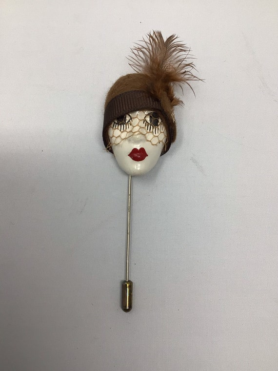 1950’s Vintage French lady head stick pin/ hat pin - Gem
