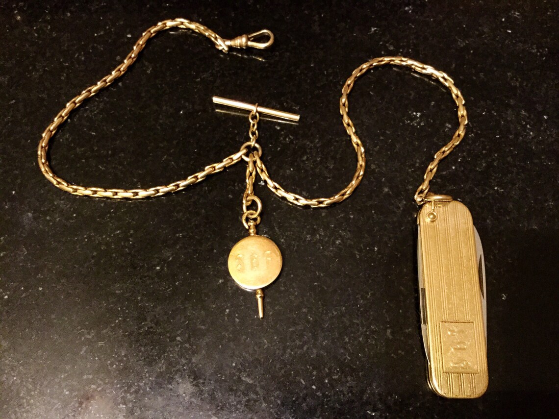 Antique 1/20 12kt Gold Filled Watch Fob With Pocket Knife - Etsy