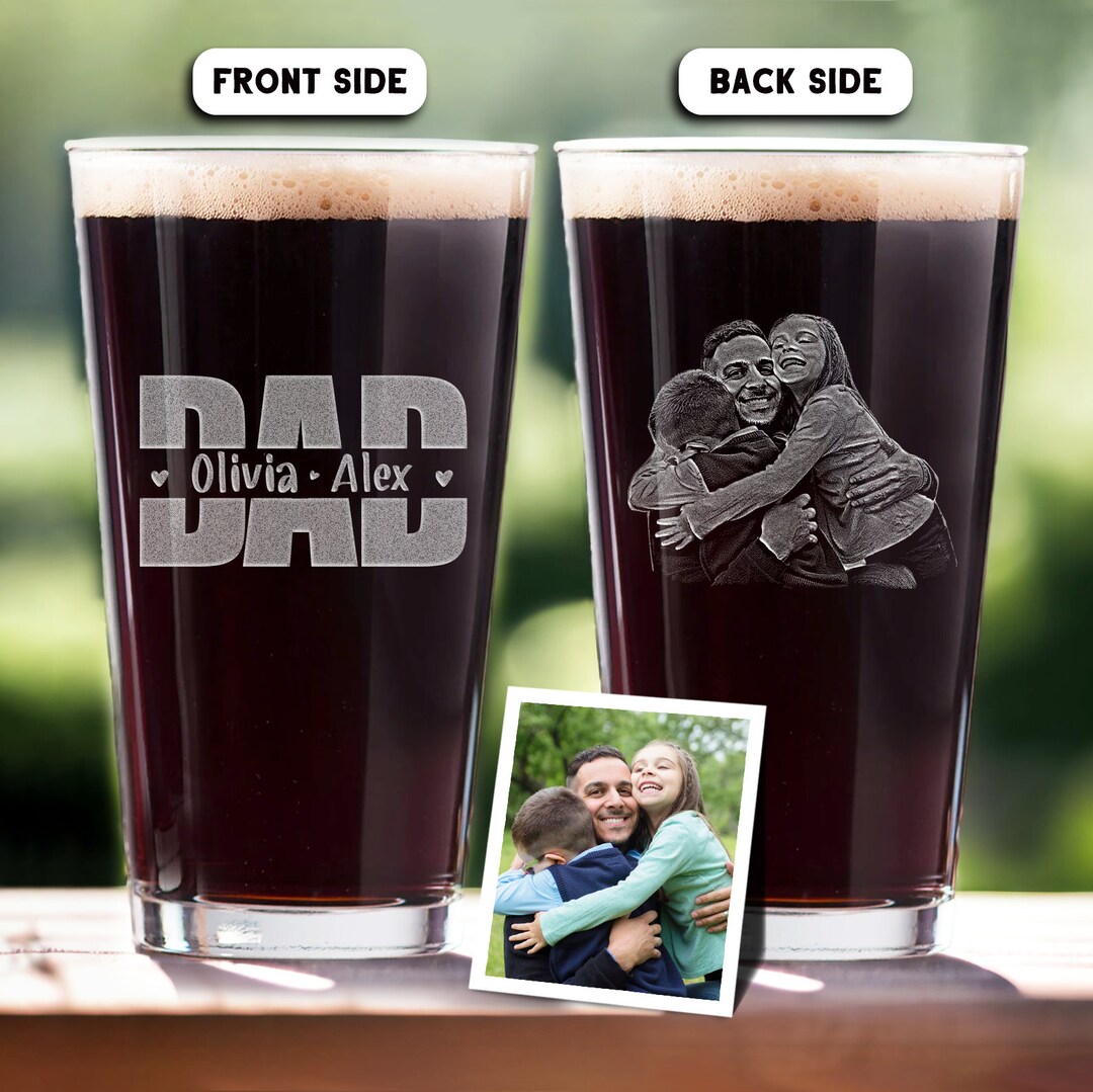 Custom Dad Pint Glass With Kids Names - Custom Photo Father's Day Gifts ...