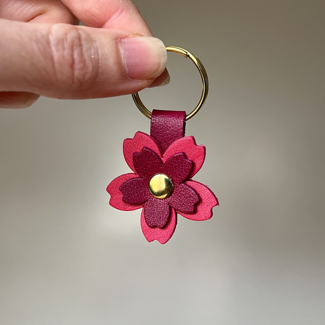Leather Cherry Blossom Keychain, Small Flower Bag Charm - Etsy