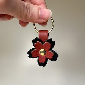 Leather Cherry Blossom Keychain, Small Flower Bag Charm - Etsy