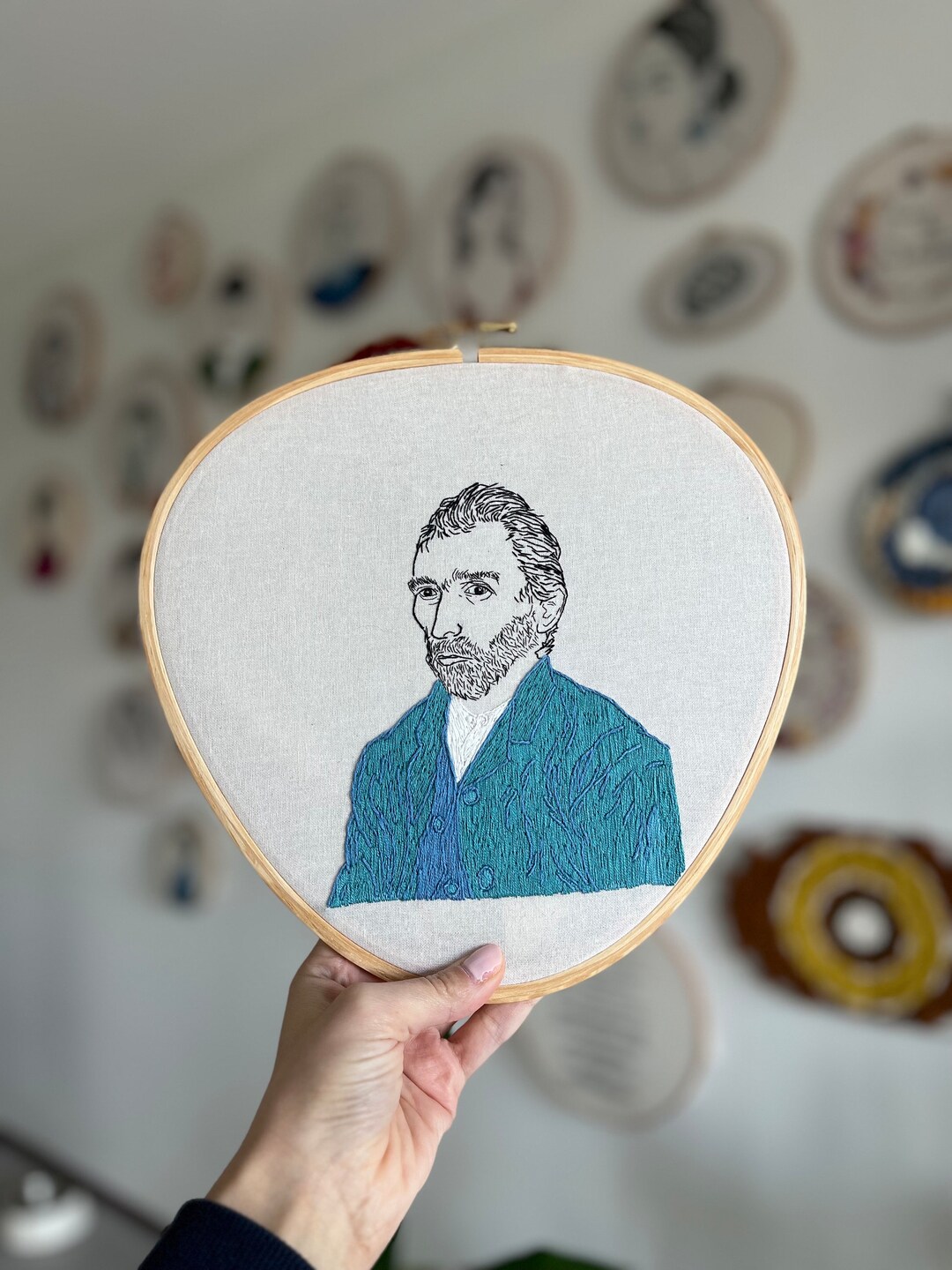 Vincent Van Gogh Hand-embroidered Portrait, Unique Fiber Art, One-of-a ...
