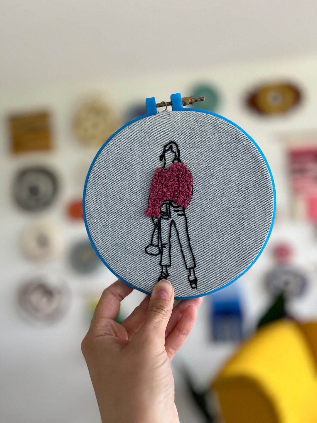 Embroidery Hoop Art Girl| Punch Needle Pink Sweater - Etsy
