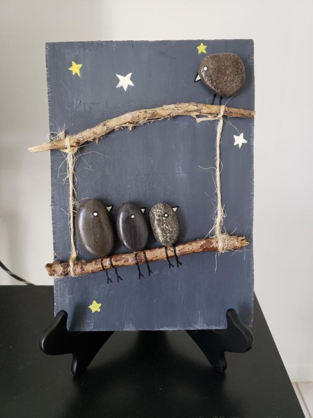 Hand Painted Family of Stone Birds Under the Starry Night Portrait - Etsy