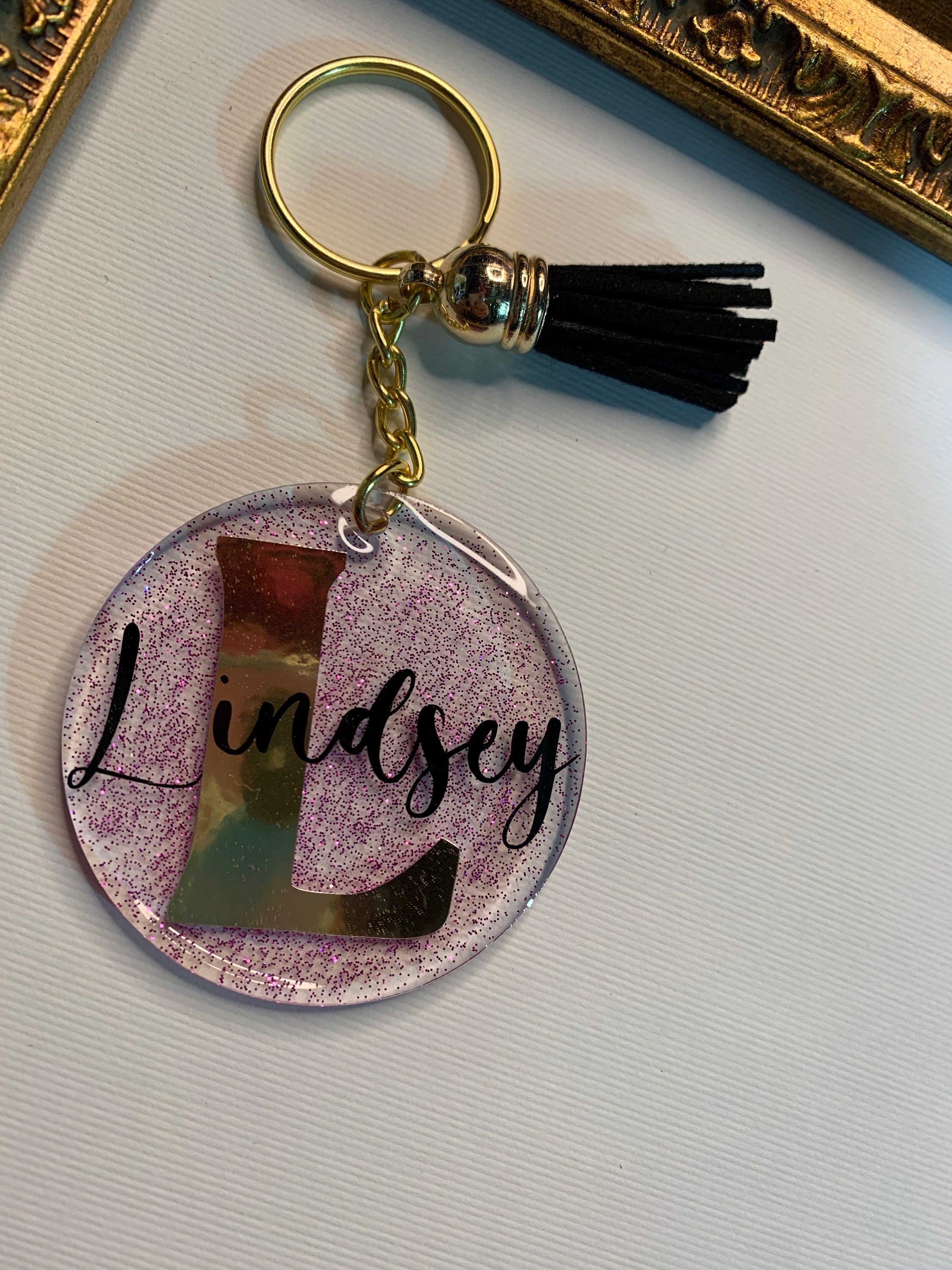 Foil Monogram Keychain With Tassel Custom Acrylic Key Chain - Etsy