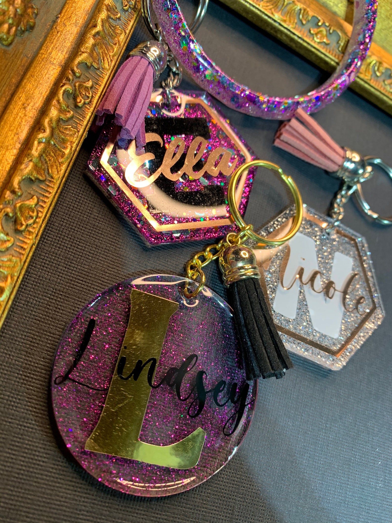 Foil Monogram Keychain With Tassel Custom Acrylic Key Chain - Etsy