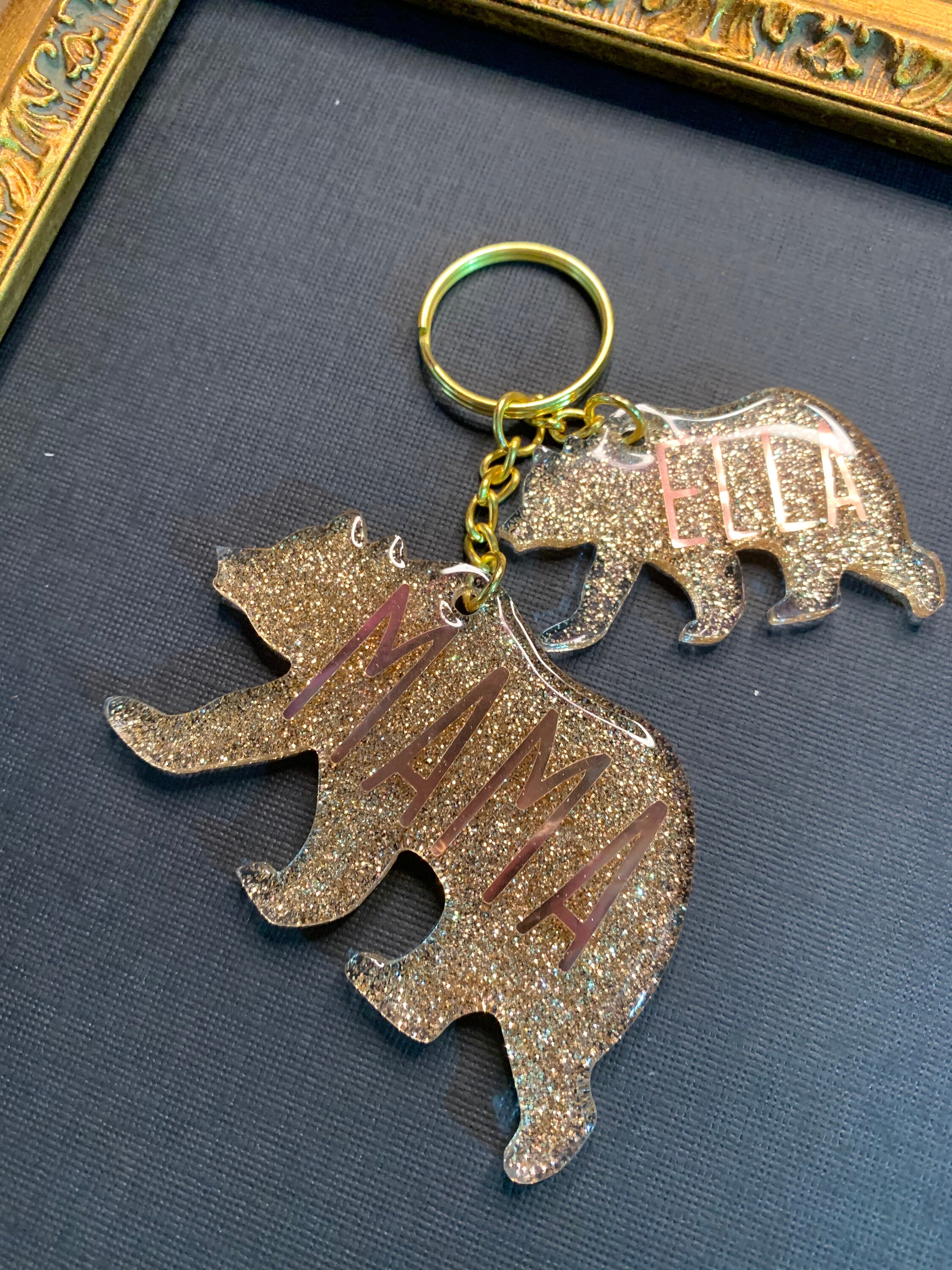 Mama Bear Keychain Custom Tassel Glitter keychain gift for | Etsy