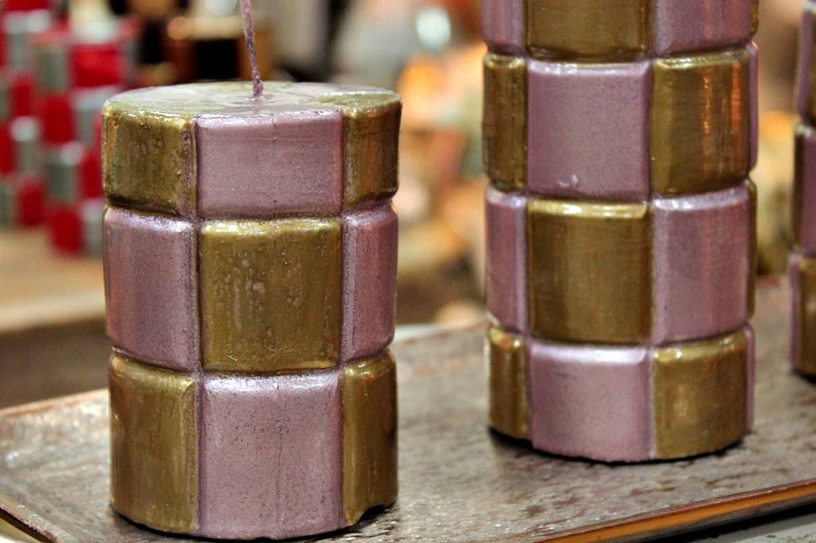 CHECKERED PILLAR Candle / Cylindrical Candle / Hand Painted ...