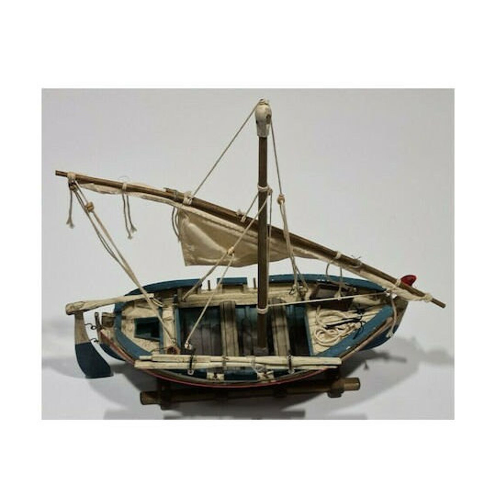 FISHING BOAT Model / Wooden Miniature Boat With Paddles / Vintage Art ...