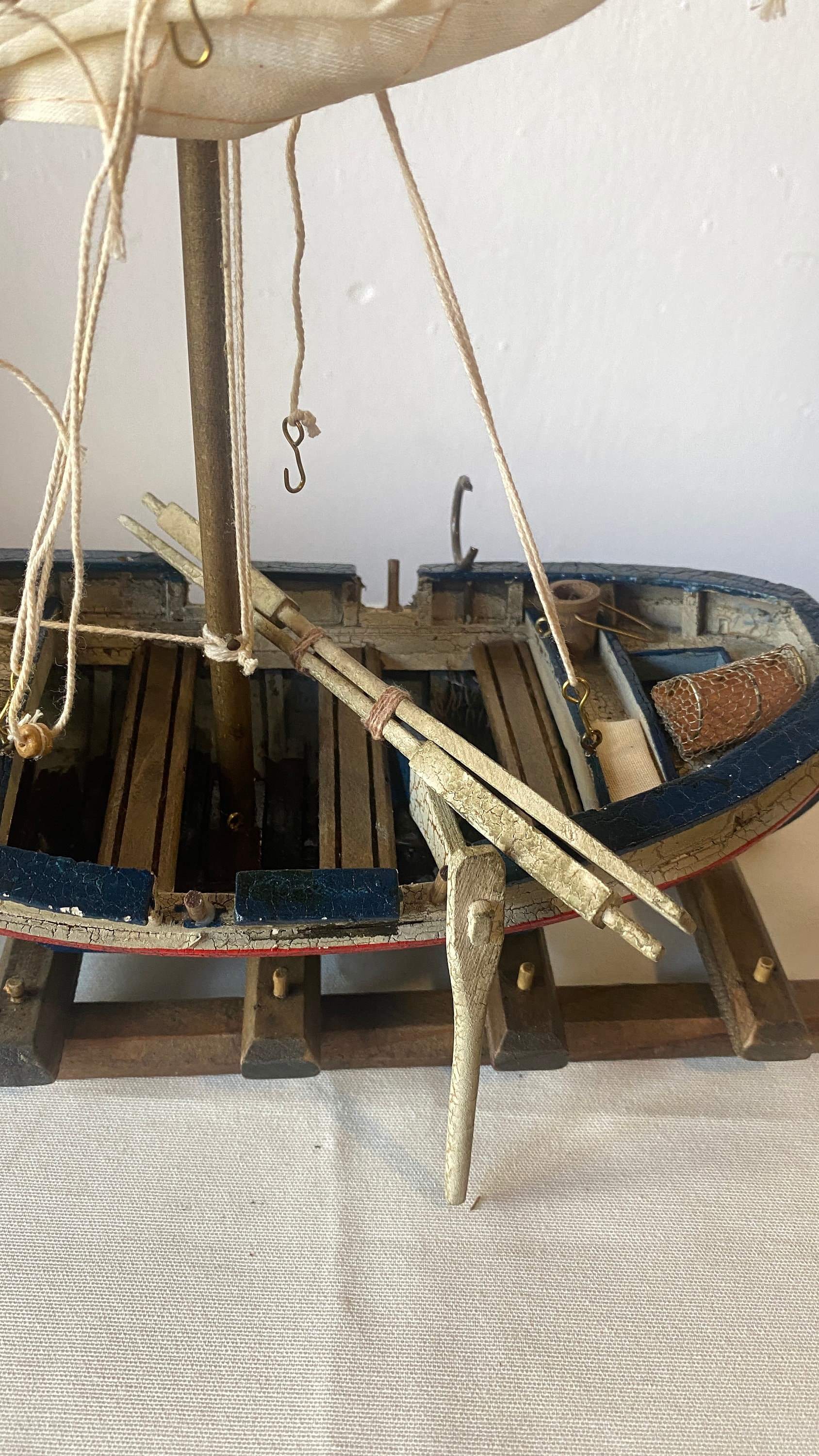 FISHING BOAT Model / Wooden Miniature Boat With Paddles / Vintage Art ...