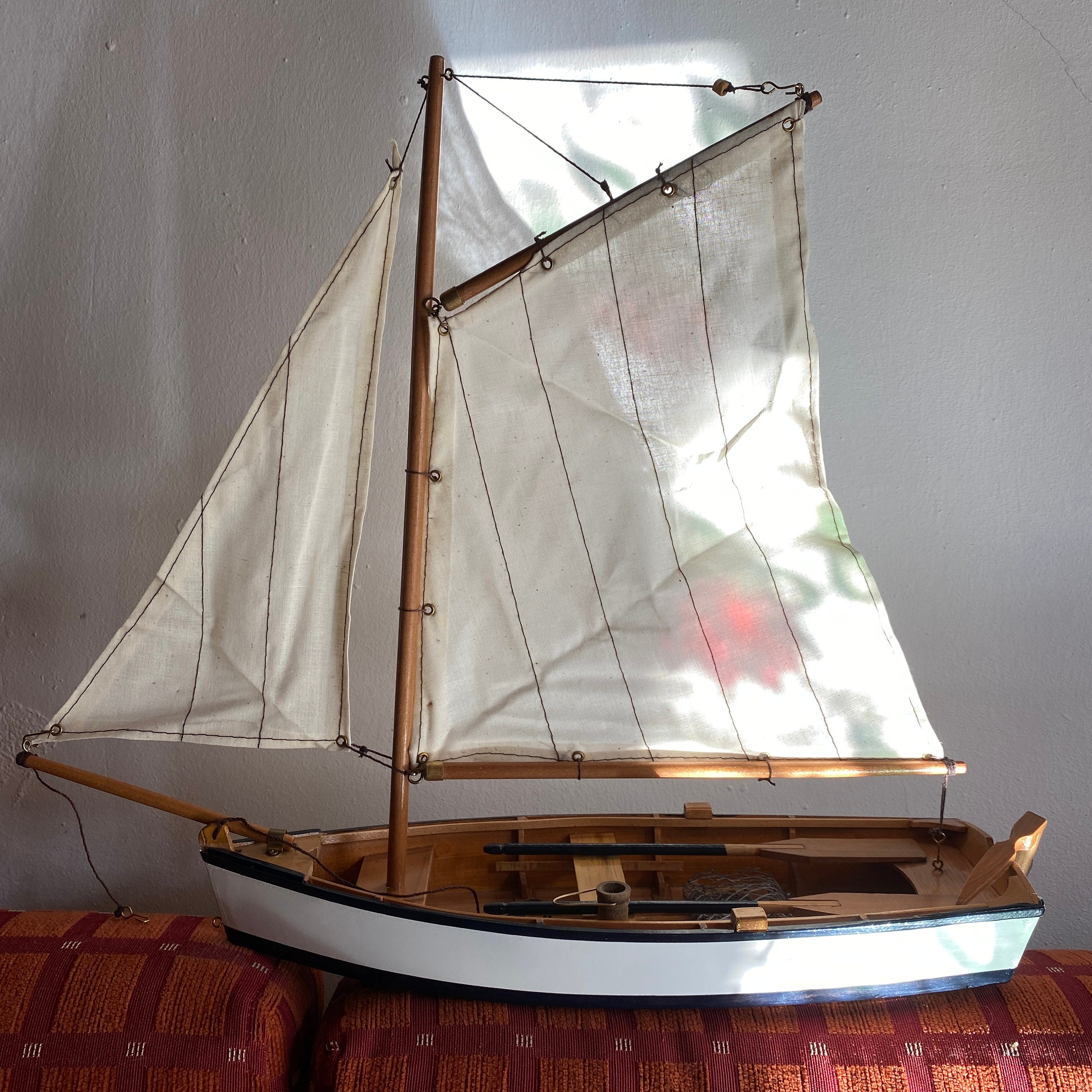 BOAT WITH SAILS Model / Wooden Miniature Boat With Paddles / Vintage ...