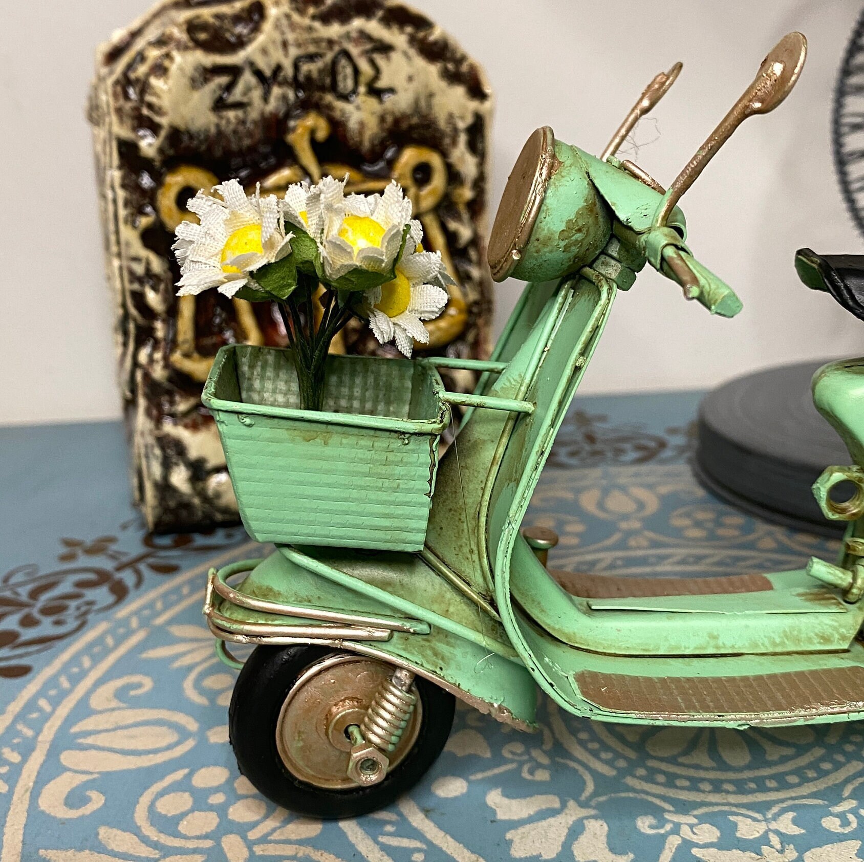 TEAL VESPA With Basket Ornament / Scooter Metal Model With - Etsy