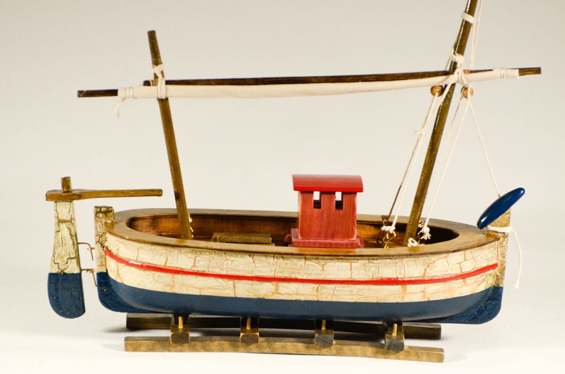 FISHING BOAT Model / Wooden Miniature Boat With a Sail / Vintage Art ...