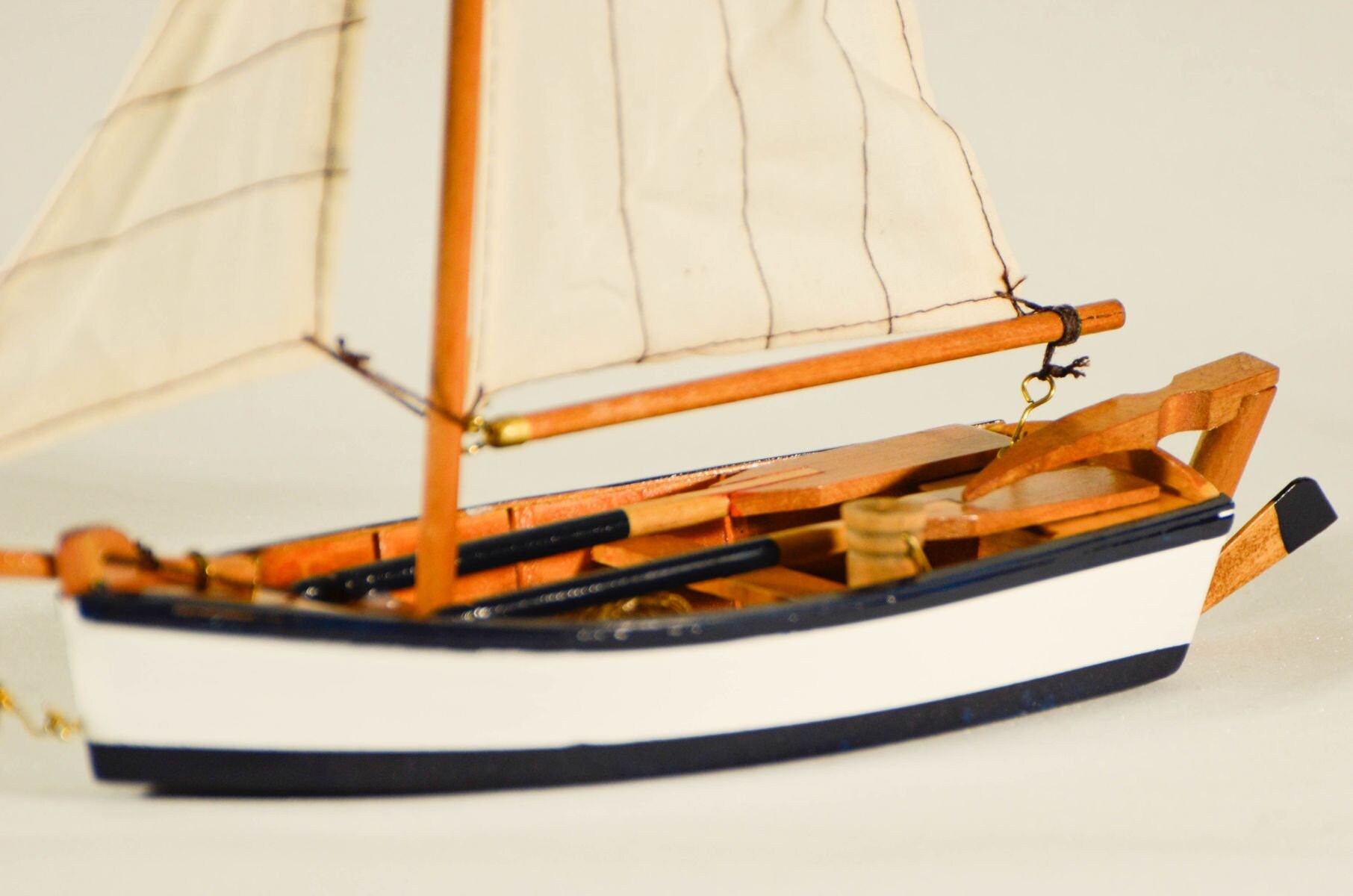 BOAT WITH SAILS Model / Wooden Miniature Boat With Paddles / Vintage ...