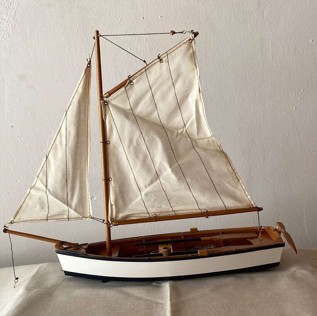 BOAT WITH SAILS Model / Wooden Miniature Boat With Paddles / Vintage ...